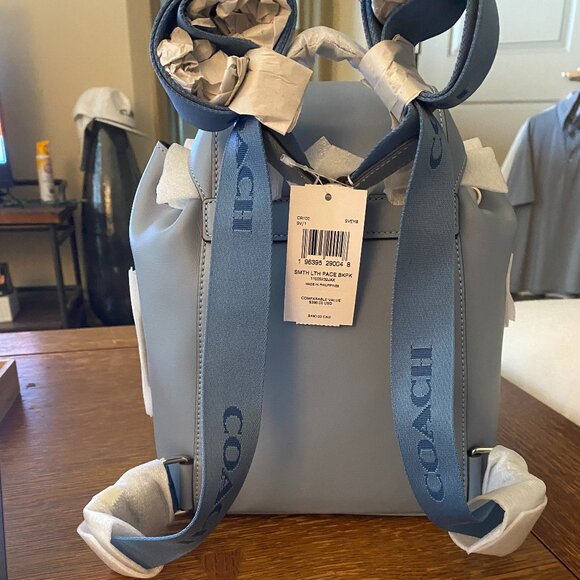 Coach | Bags | Nwt Coach Leather Pace Backpack Light Blue | Poshmark